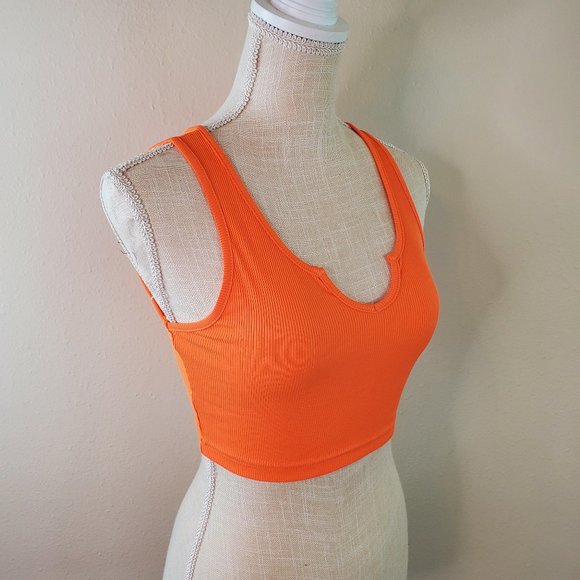 SHEIN | Tops | Shein Womens Neon Orange Notch Neck Ribknit Cropped Tank ...